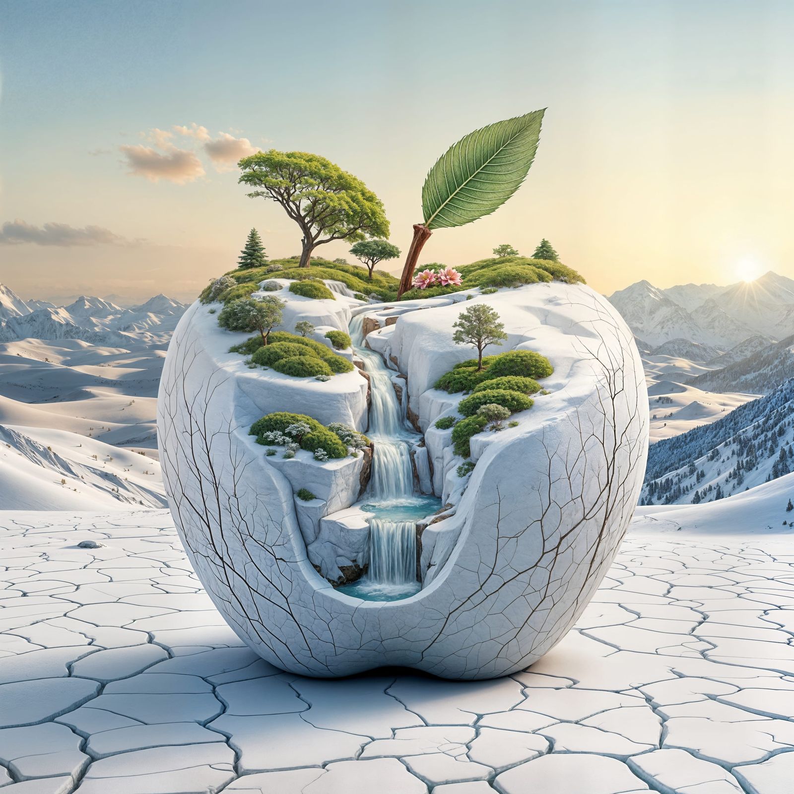 Apple oasis - Surreal Winter Oasis Within a Giant Apple