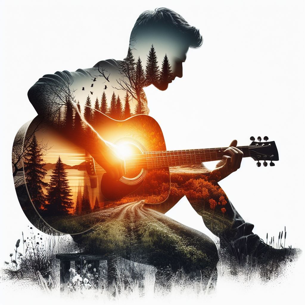 Double Exposure acoustic guitar - AI Generated Artwork - NightCafe Creator