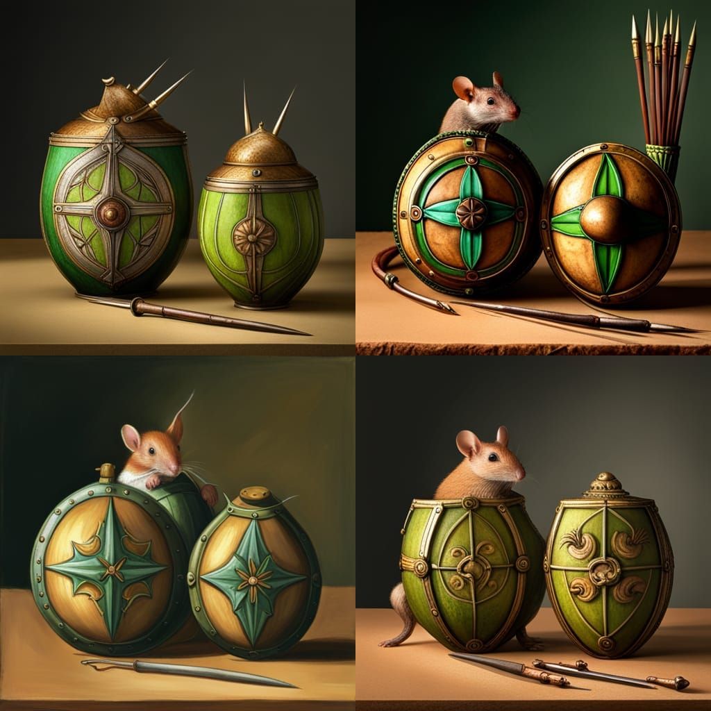 [the Mice] fastened on greaves with green bean-pods broken into two ...