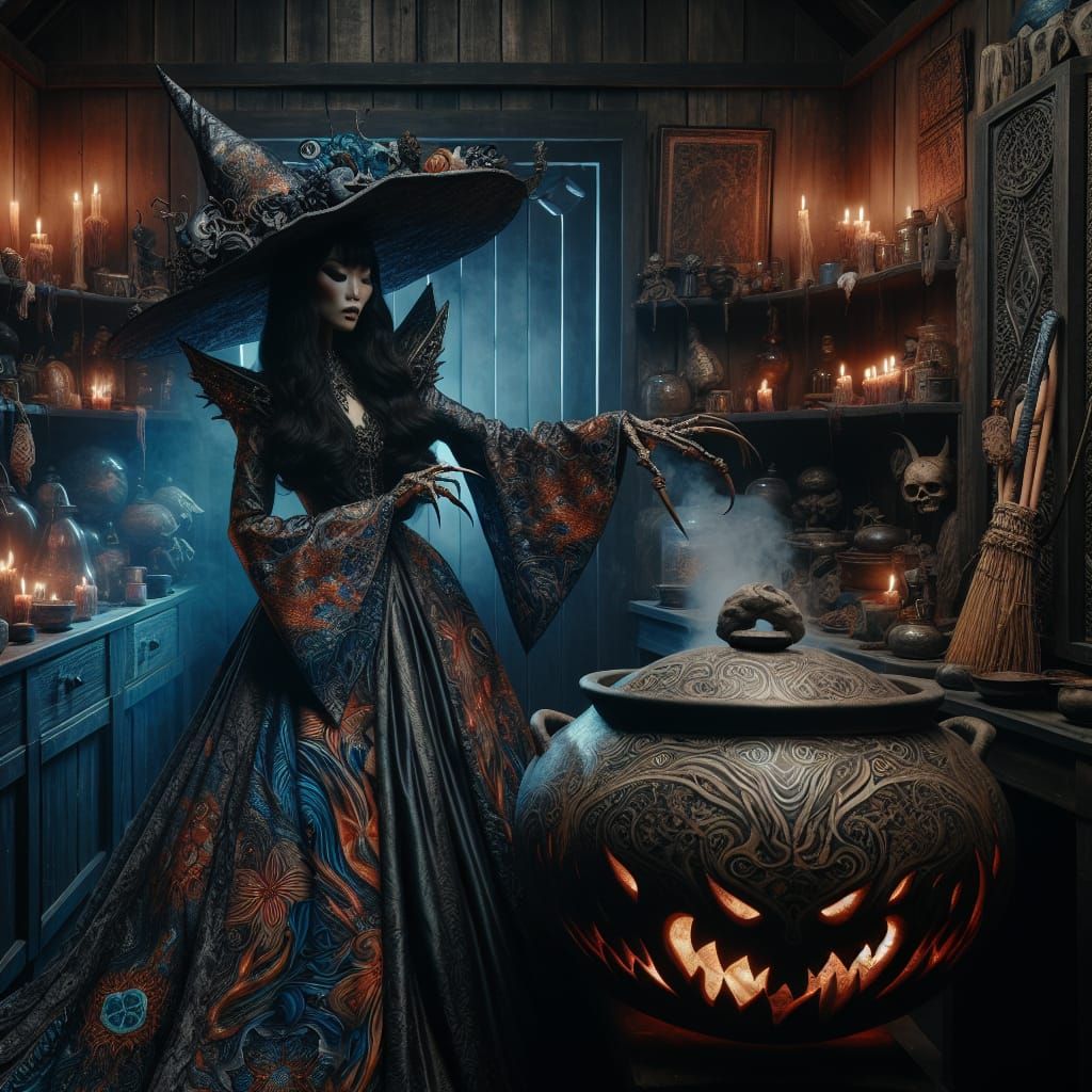 Witch brewing a potion - AI Generated Artwork - NightCafe Creator