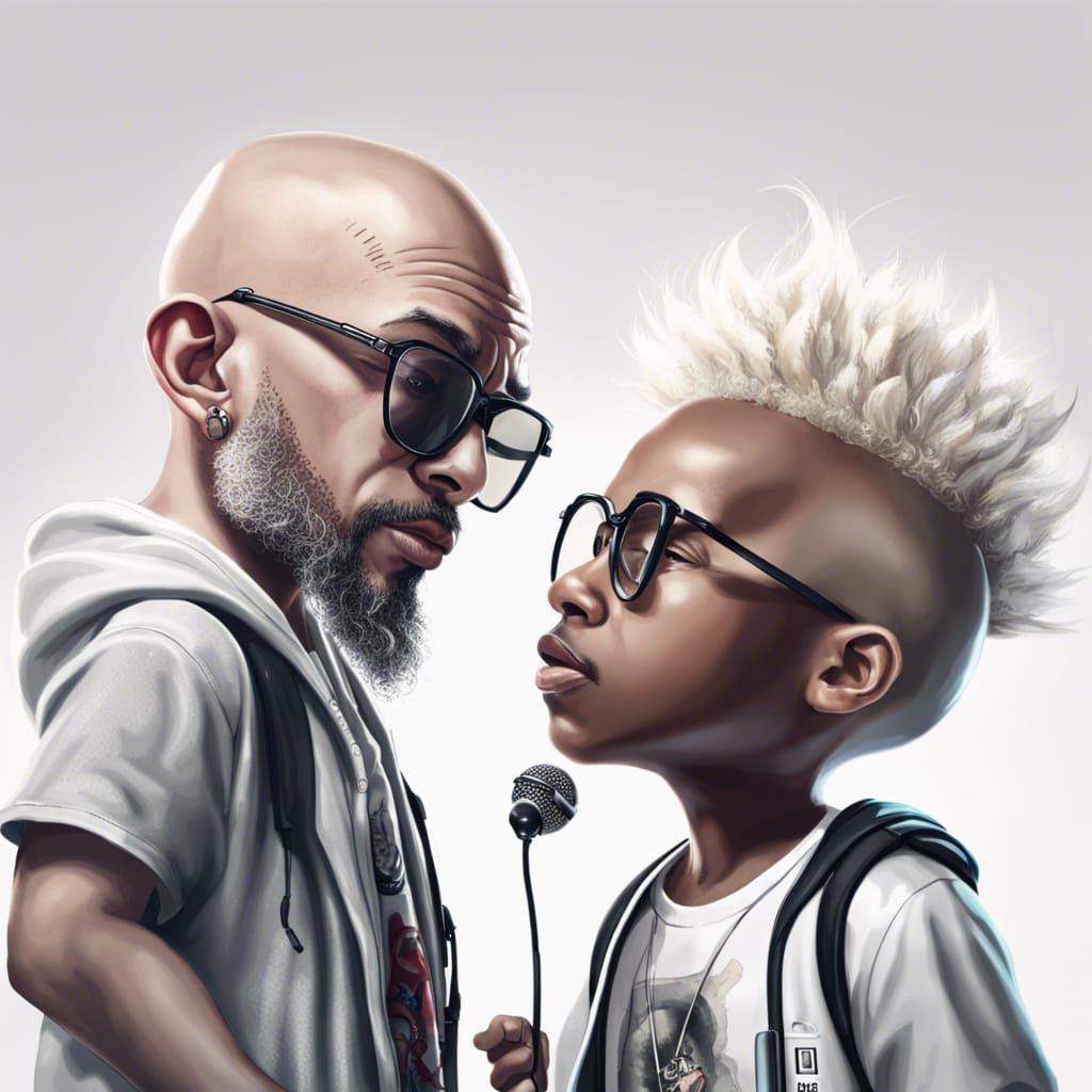 an old rapper has a bald round beard and next to him stands a young ...
