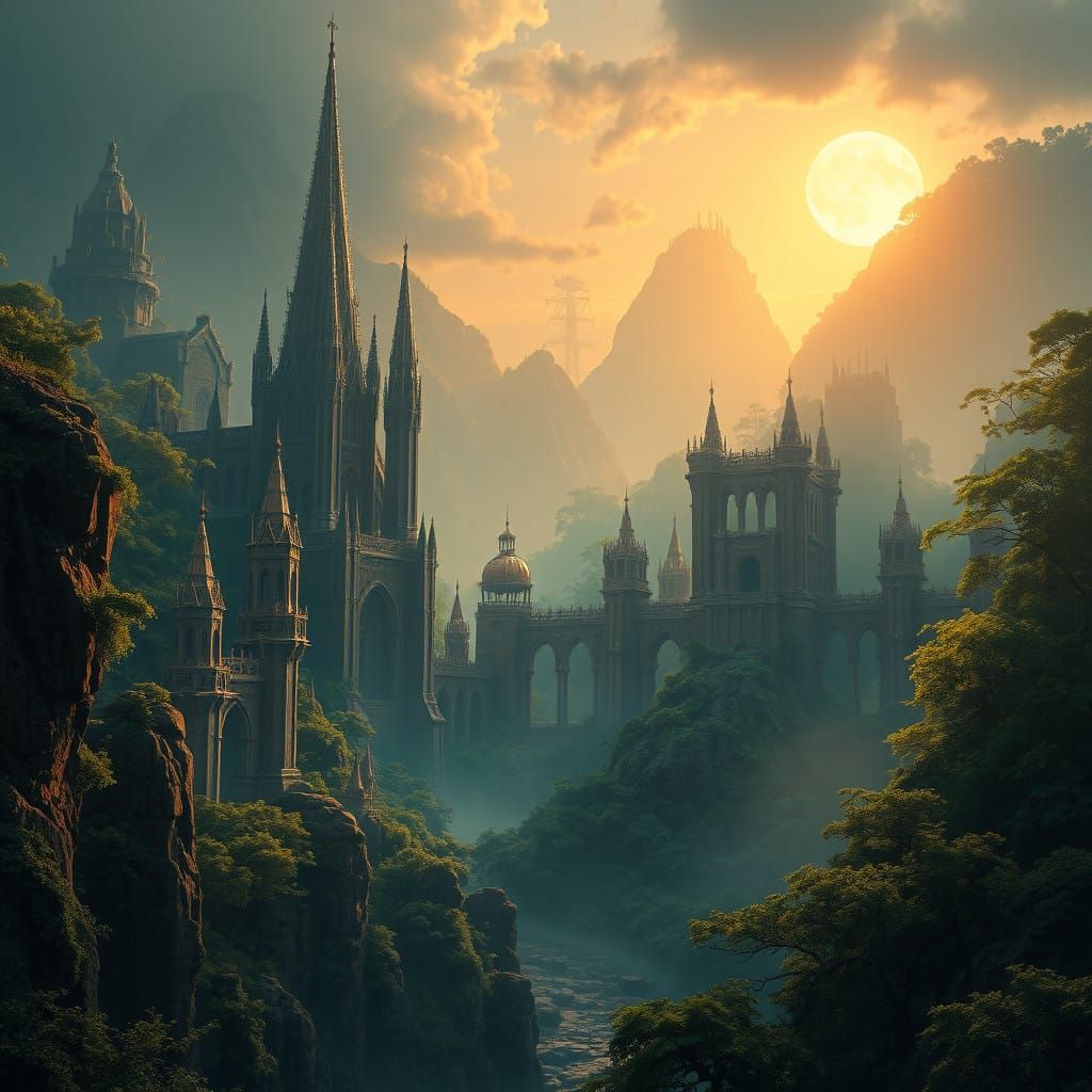 Majestic Ancient Lost Kingdom in Golden Light - AI Art