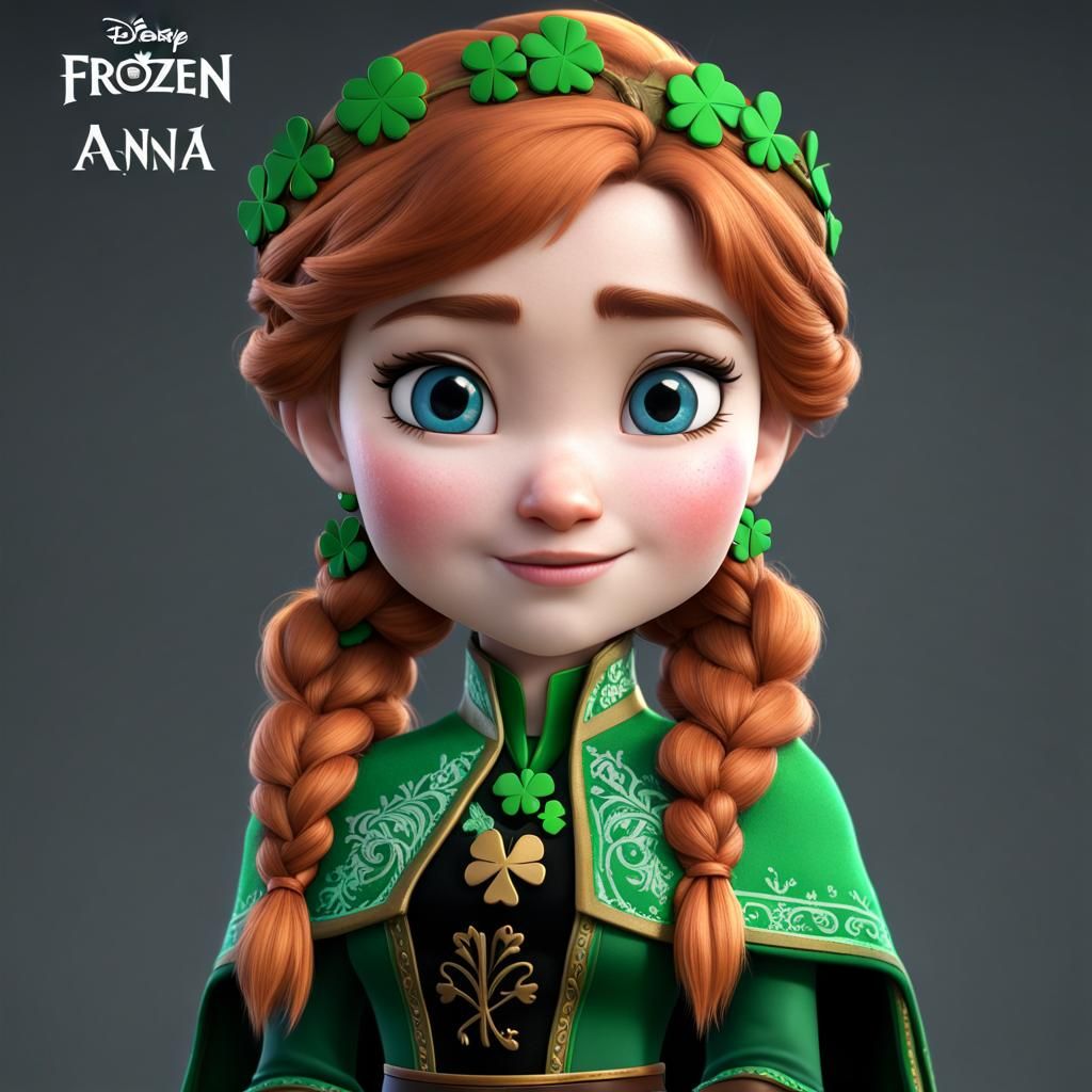 Hyperrealistic Anna From Disney Frozen As A St Patrick Chibi Full Body Ai Generated Artwork