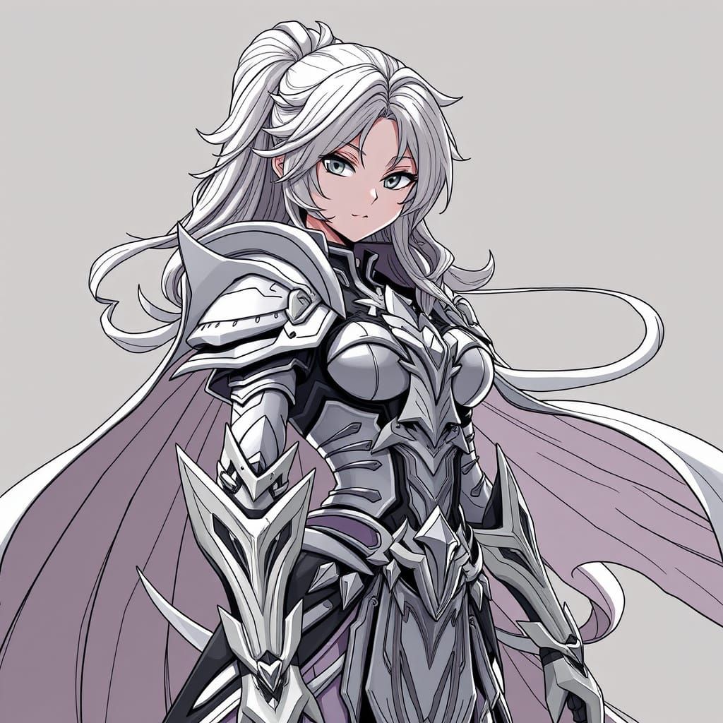 Elegant Warrior Maiden in Anime-Inspired Armor - AI Art