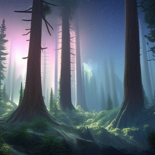 pine forest under the night stars - AI Generated Artwork - NightCafe ...