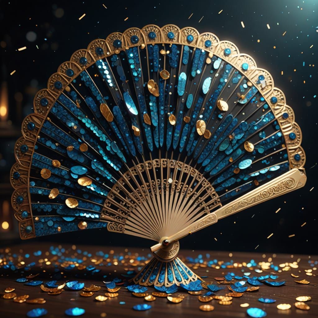 A hand fan - Surreal Fantasy Hand Fan in Intricate Detail