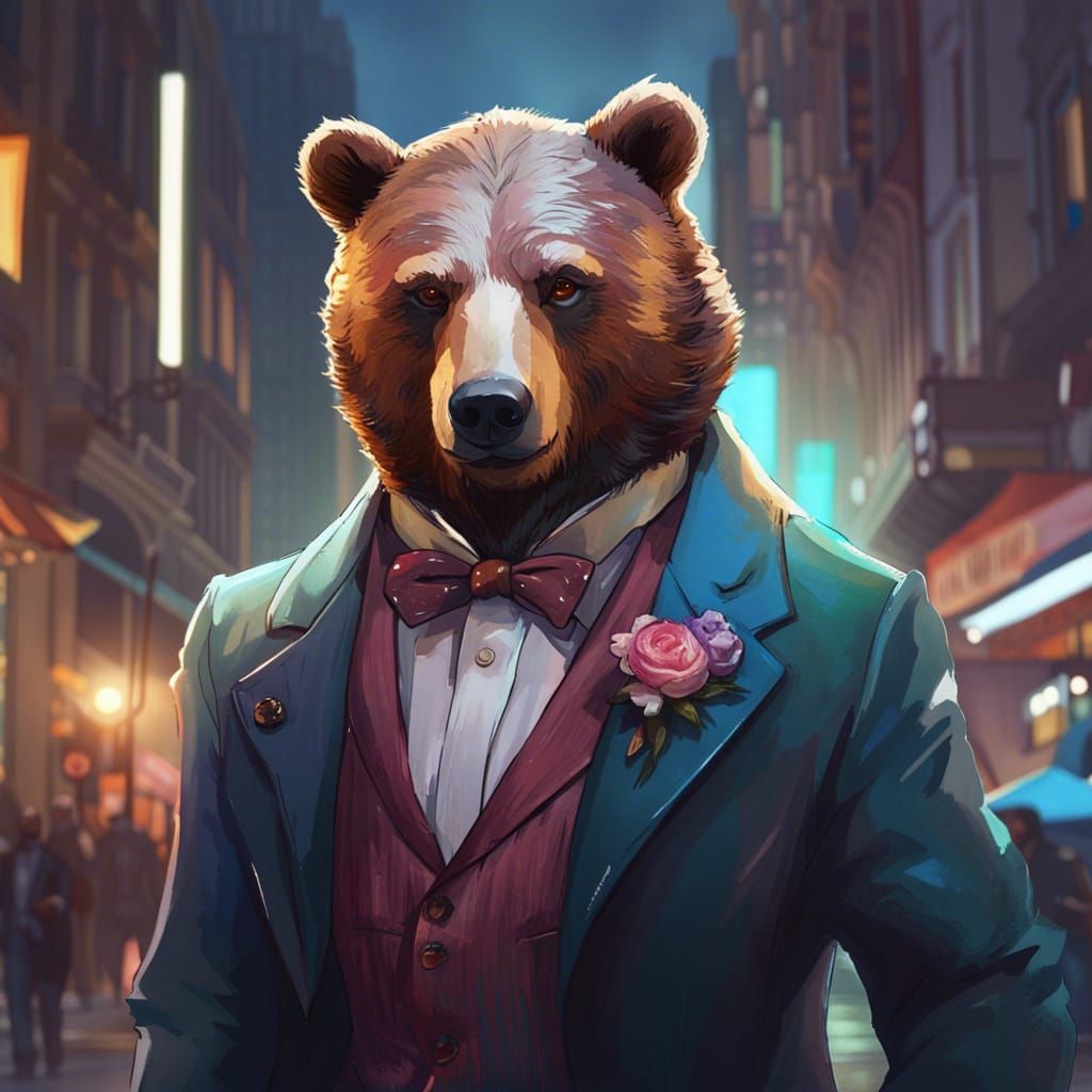 dapper bear walking down a city street - AI Generated Artwork - NightCafe Creator
