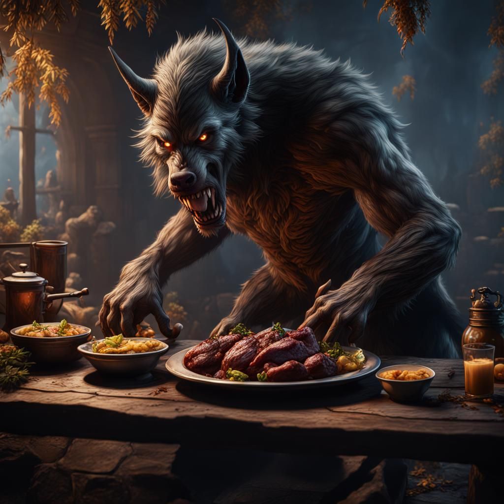 Werewolf's Dinner - AI Generated Artwork - NightCafe Creator