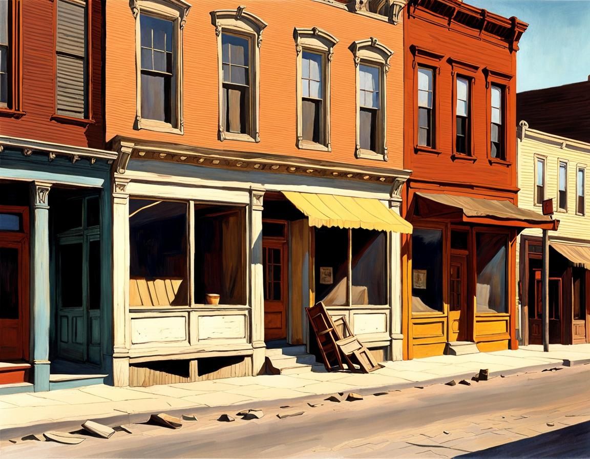 art by Edward Hopper, Gordon Matta-Clark, ghost town main street ...