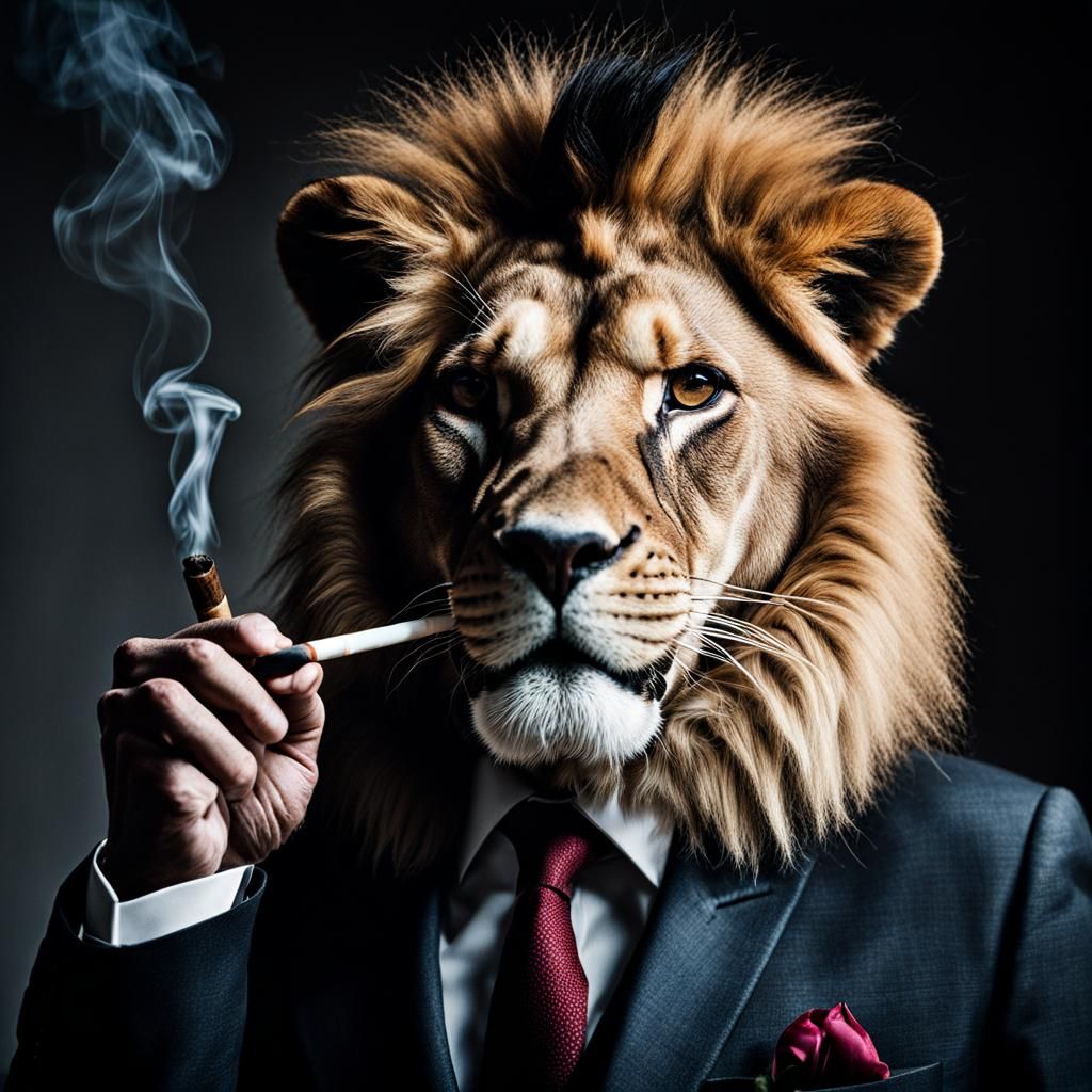 Lion in a suit smoking a cigar - AI Generated Artwork - NightCafe Creator