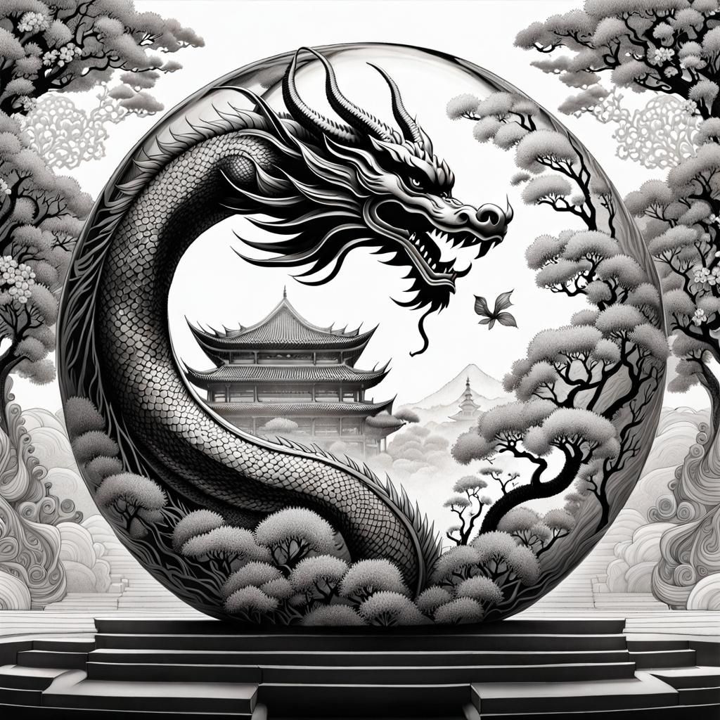 b&w ((beautiful line art composition: a translucent sphere with a ...