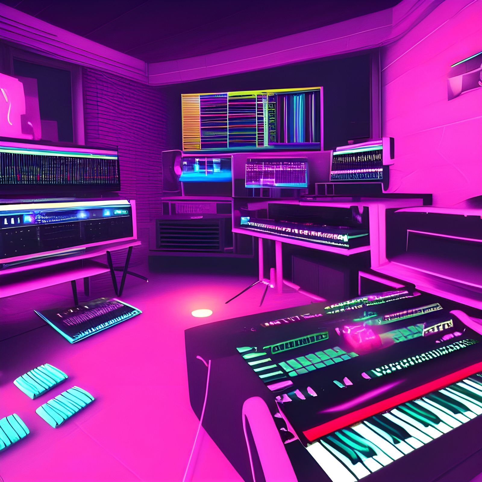 music studio unreal engine synthwave neon retro - AI Generated Artwork ...