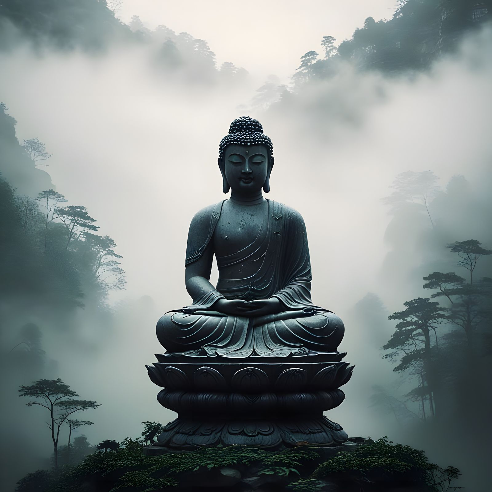 Cold Ambience, Warm Peace - Serene Buddha Amidst Emerald For...