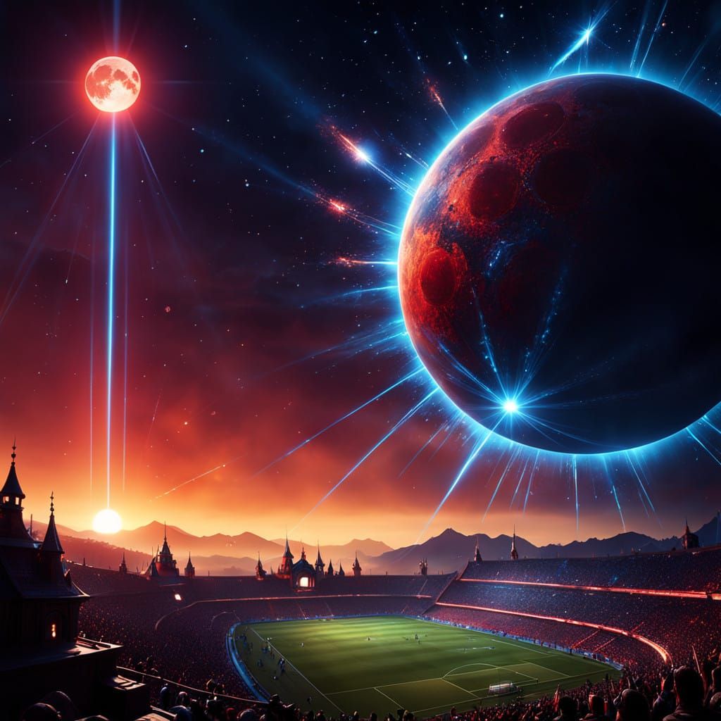 Magic sparkling Magic football with glowing blood moon Gold glowing ...