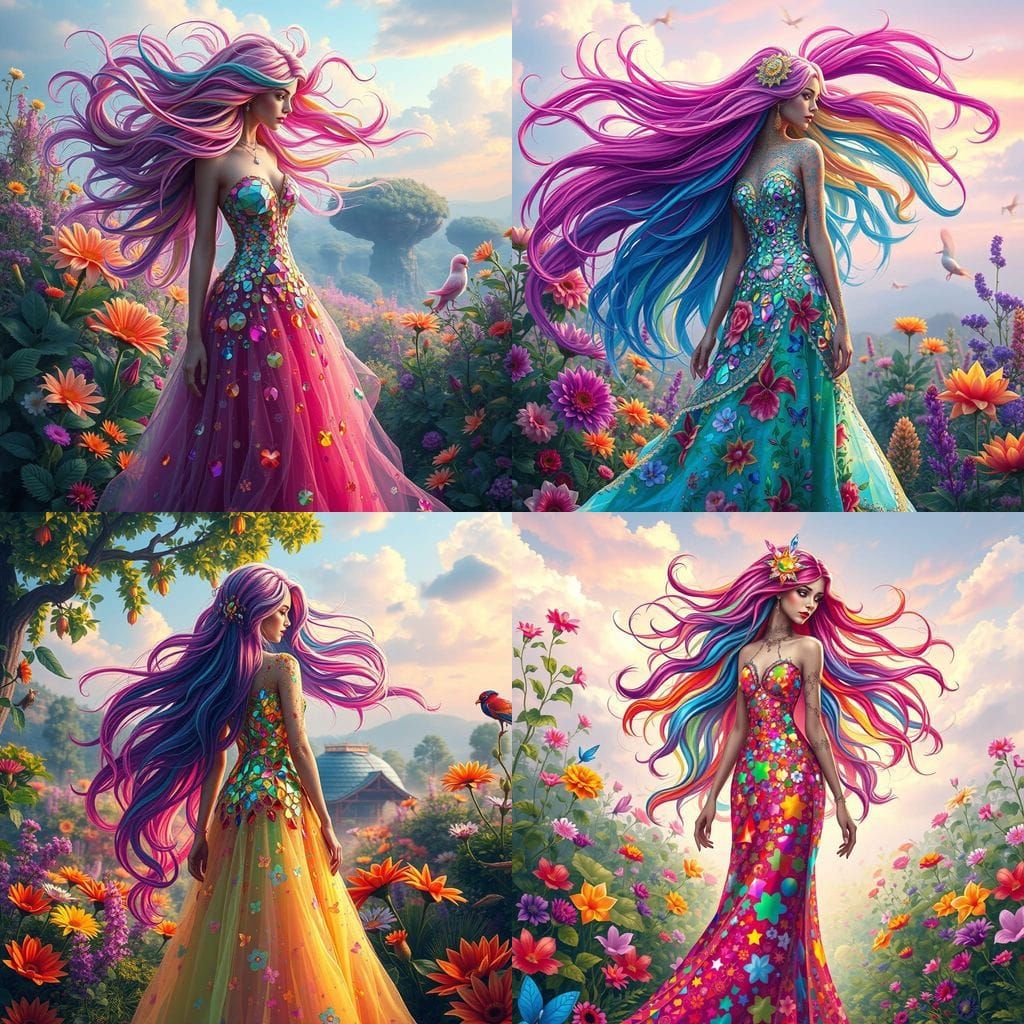 Rainbow princesses - Enchanted Princess in a Vibrant Rainbow...