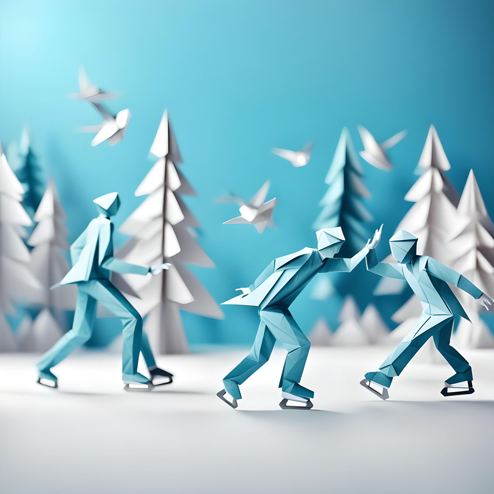 Origami Ice skaters - AI Generated Artwork - NightCafe Creator