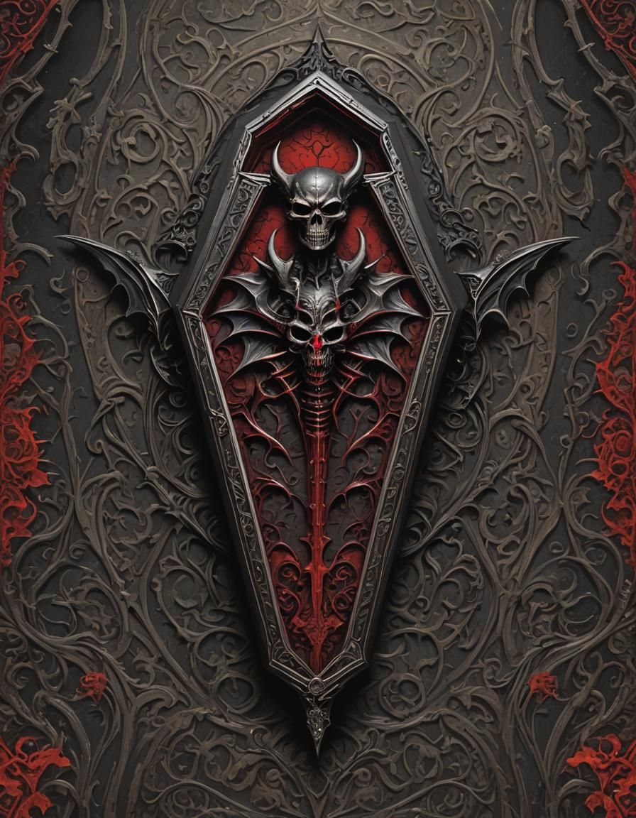 gothic coffin old horror dark funeral bat black and red macabre ...
