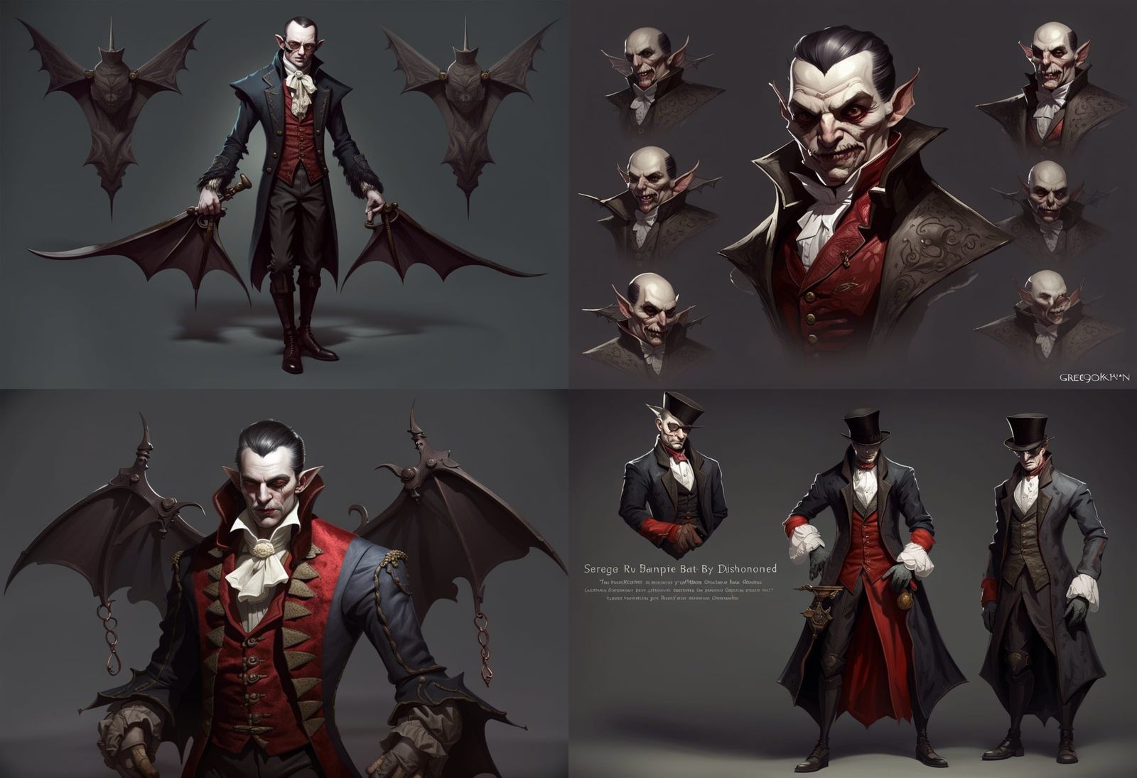 18th century vampire, baron, deformed bat-like, dishonored game style ...