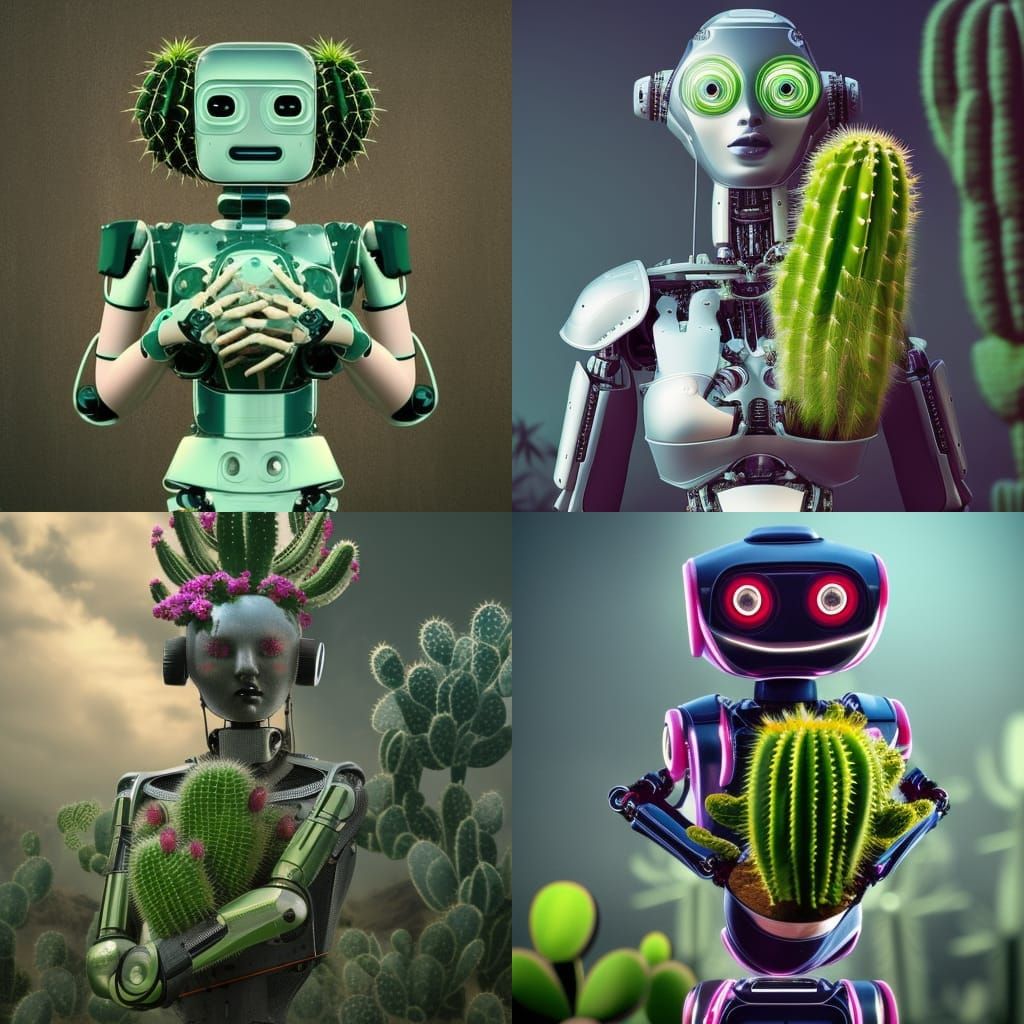 robot and a cactus plant - AI Generated Artwork - NightCafe Creator