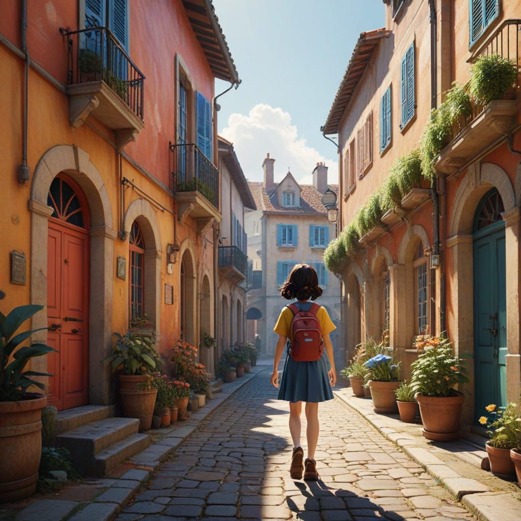 Vibrant French Elementary School in Whimsical Pixa... - AI Art