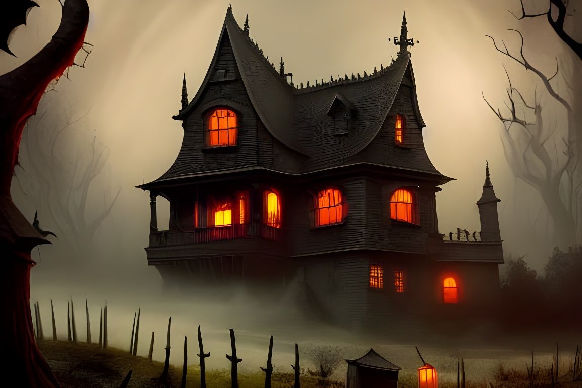 The Witch's House on Halloween, Tim Burton, Spooky, steep peaked roof a ...