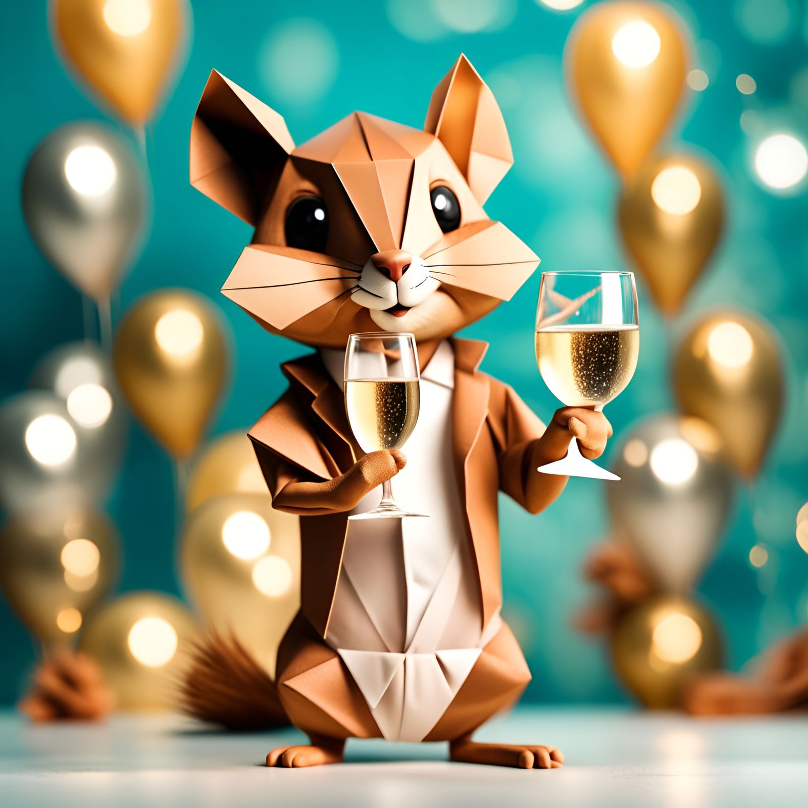 chipmunk holding champagne glass with party background - AI Generated ...