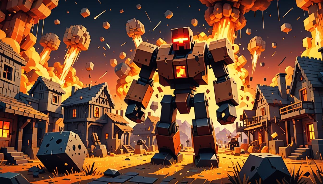 titanium golem - Blocky Pixel Art Iron Golem in a Dusty Vill...