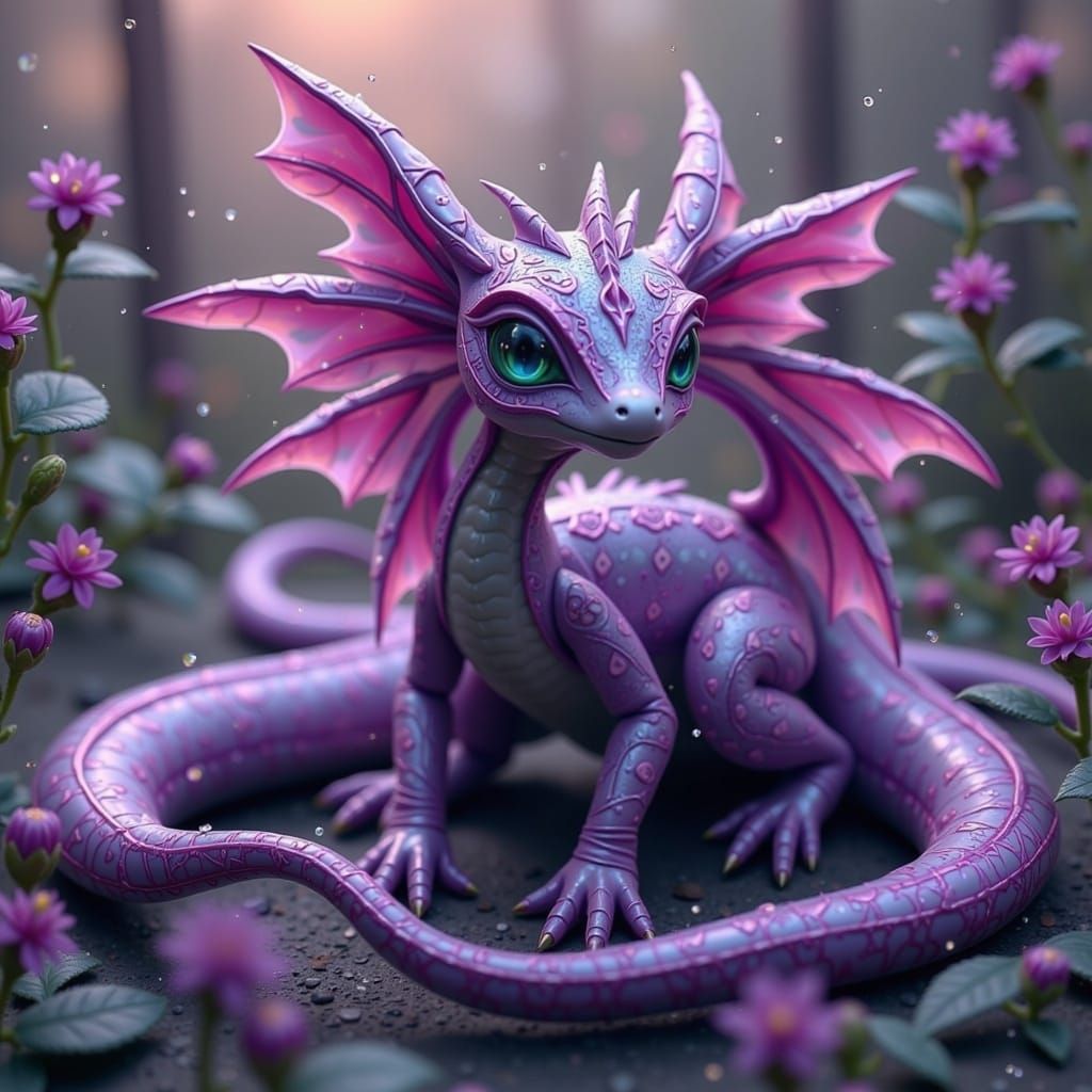 Whimsical Açaí-Dragon in Fantastical Fae Art - AI Art