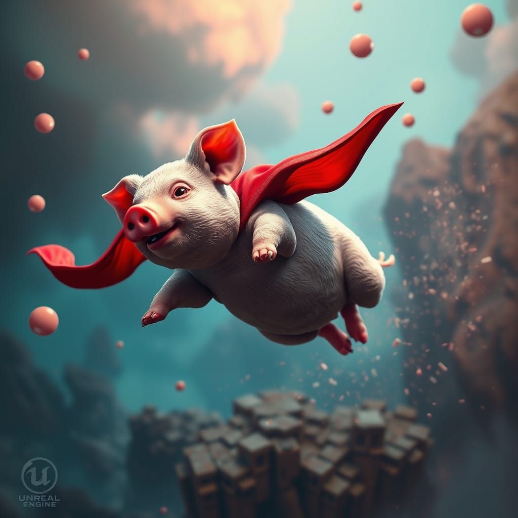 the pig flies like superman - Pig Soars Through Fantastical ...