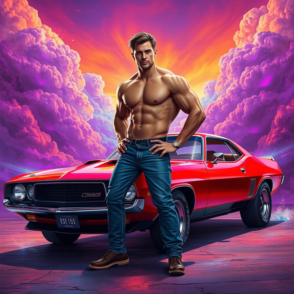 Hot Rod 3 - Heroic Muscle Car Icon in Vibrant, Dreamlike Sce...