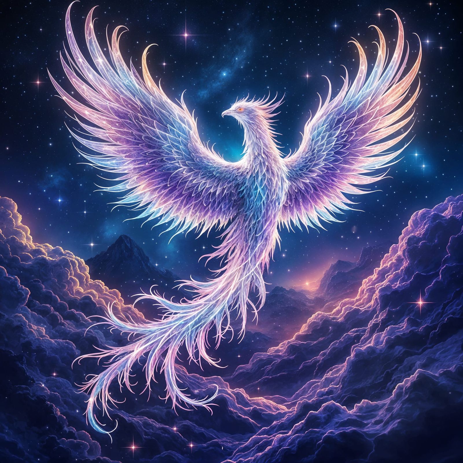 Glowing Ice Phoenix Illuminates Celestial Canvas - AI Art