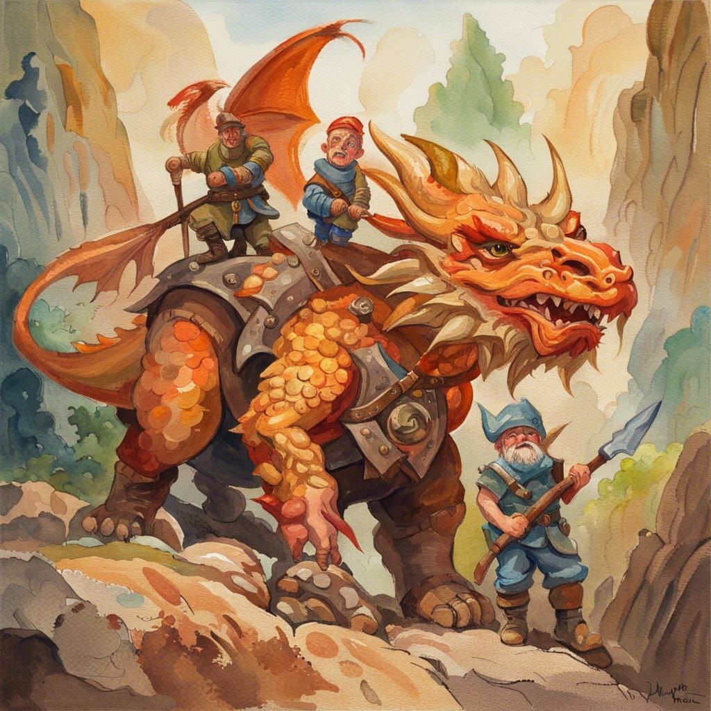 dragon and dwarfs - AI Generated Artwork - NightCafe Creator