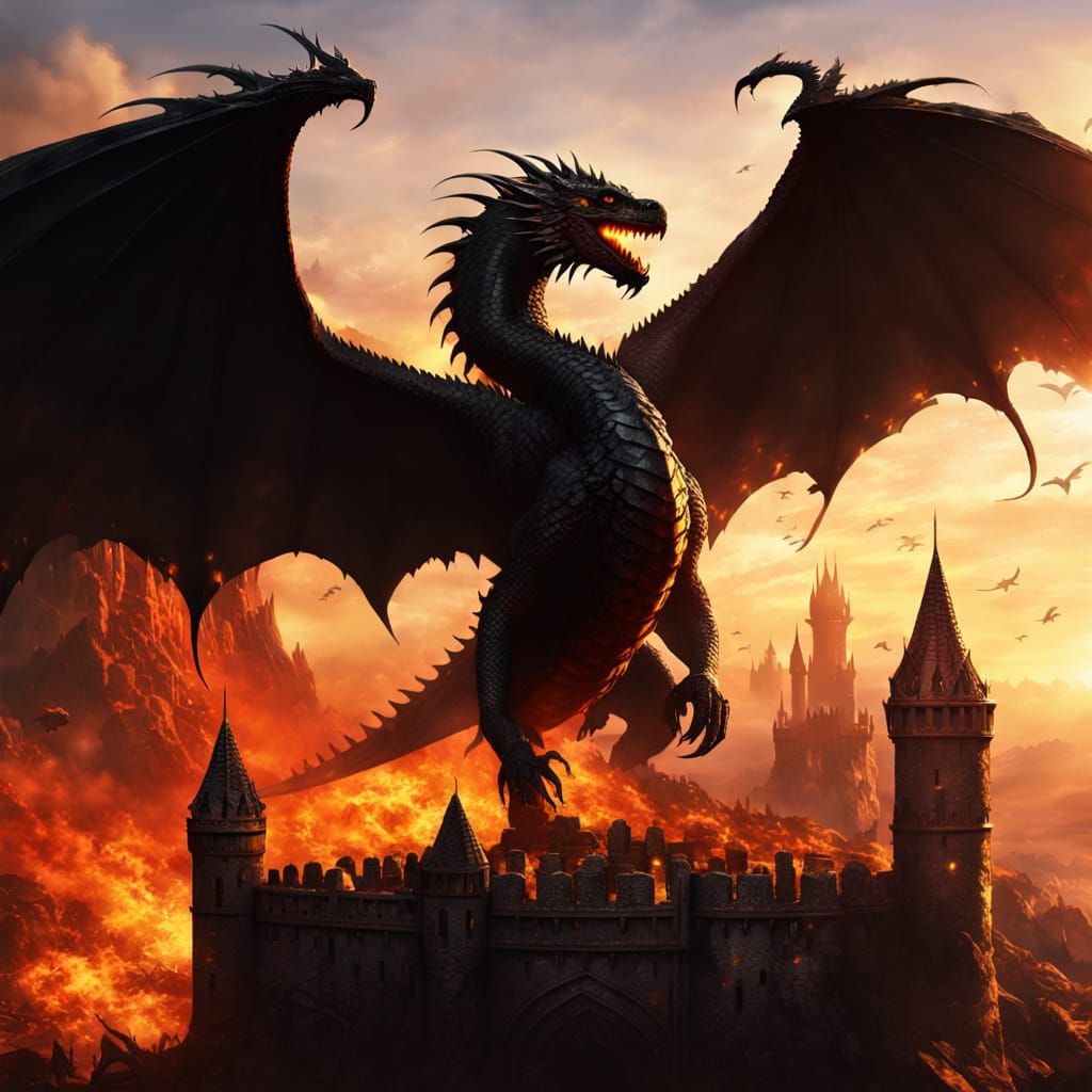 Balerion the Black Dread: Fantasy Dragon Over Red ... - AI Art