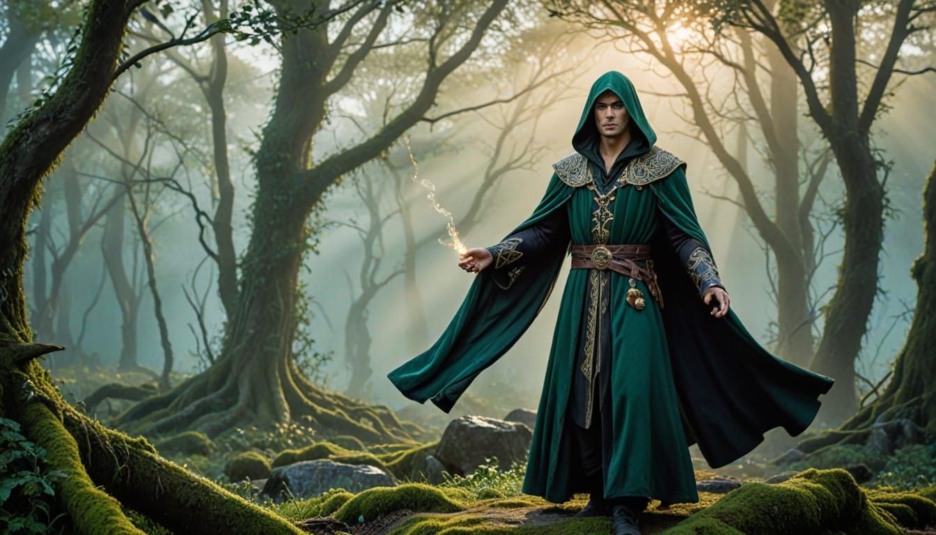 Elven Sorcerer Weaving an Arcane Spell