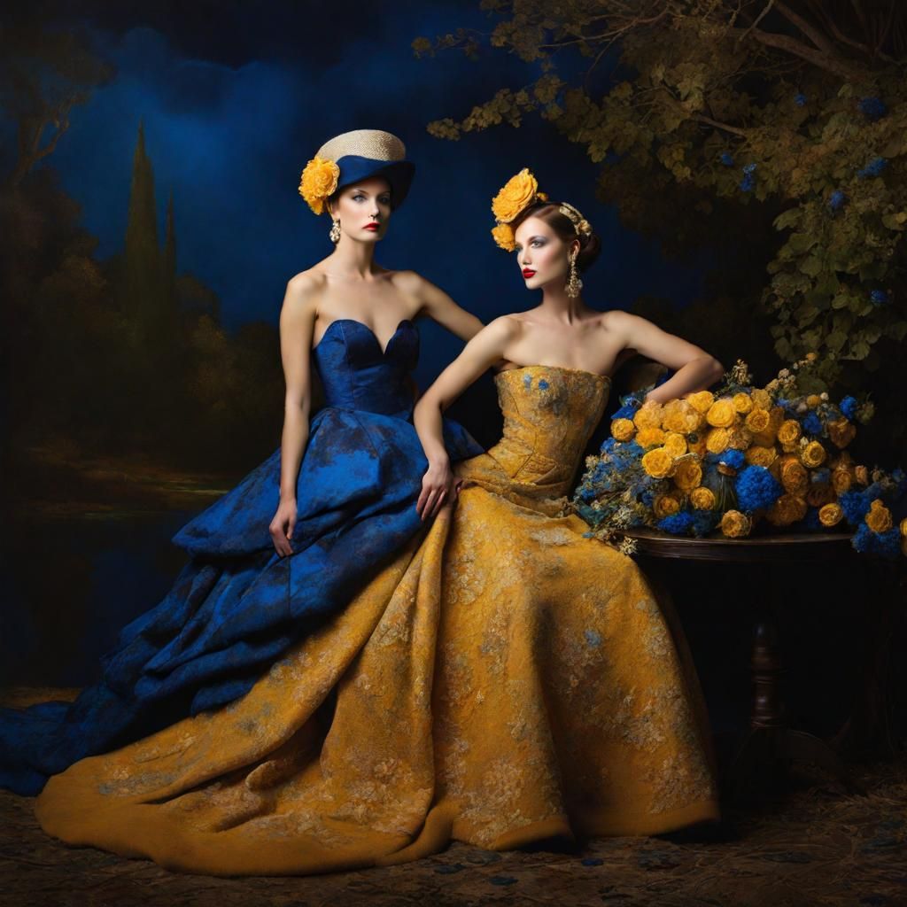 a midnight painting, haute couture inspired by Monet and Maxfield ...