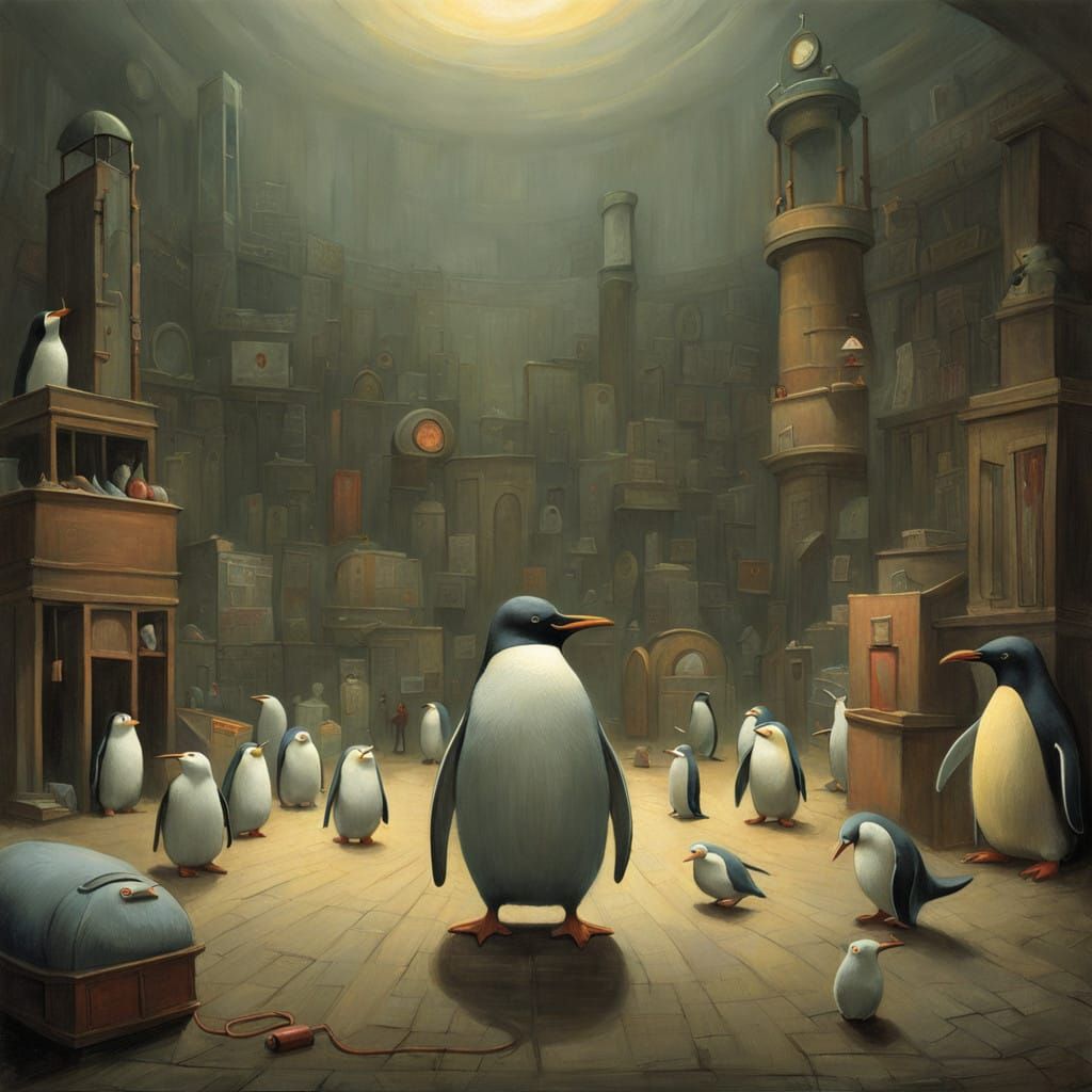 Surreal Penguin Portrait in Emotional Isolation - AI Art
