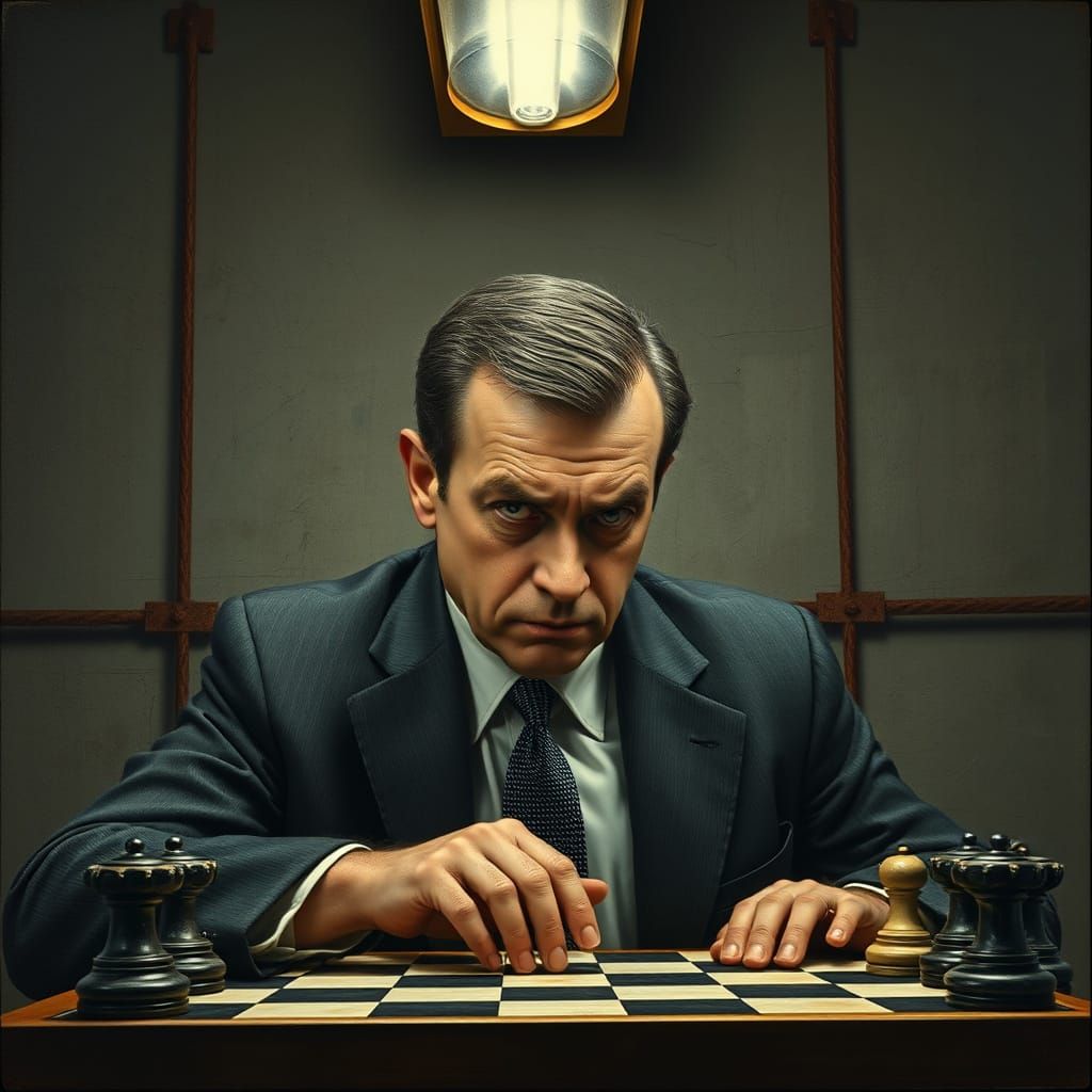 The prison Checkers champion. - Focused Man Studies Checkers...