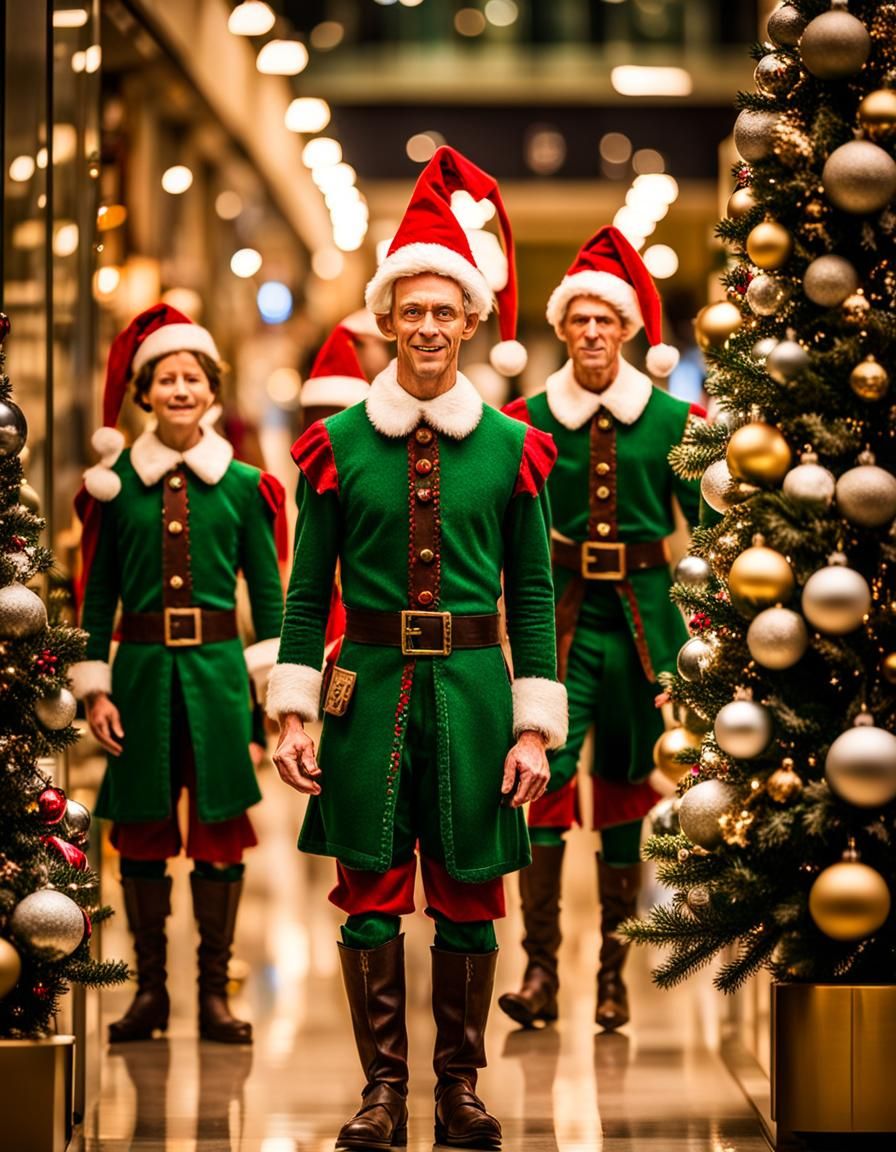 Christmas elves at the mall - AI Generated Artwork - NightCafe Creator