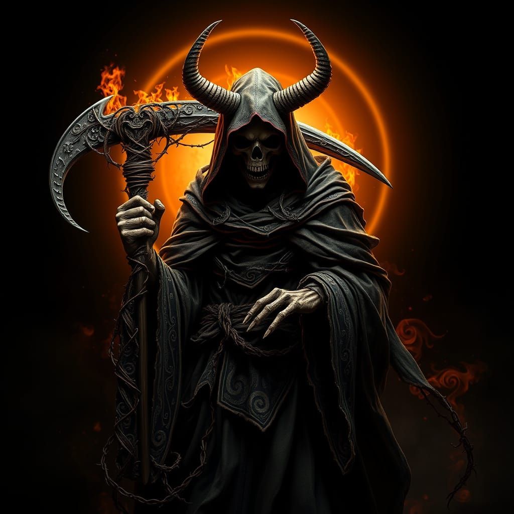 Gothic Reaper in a Halo of Fire - AI Art