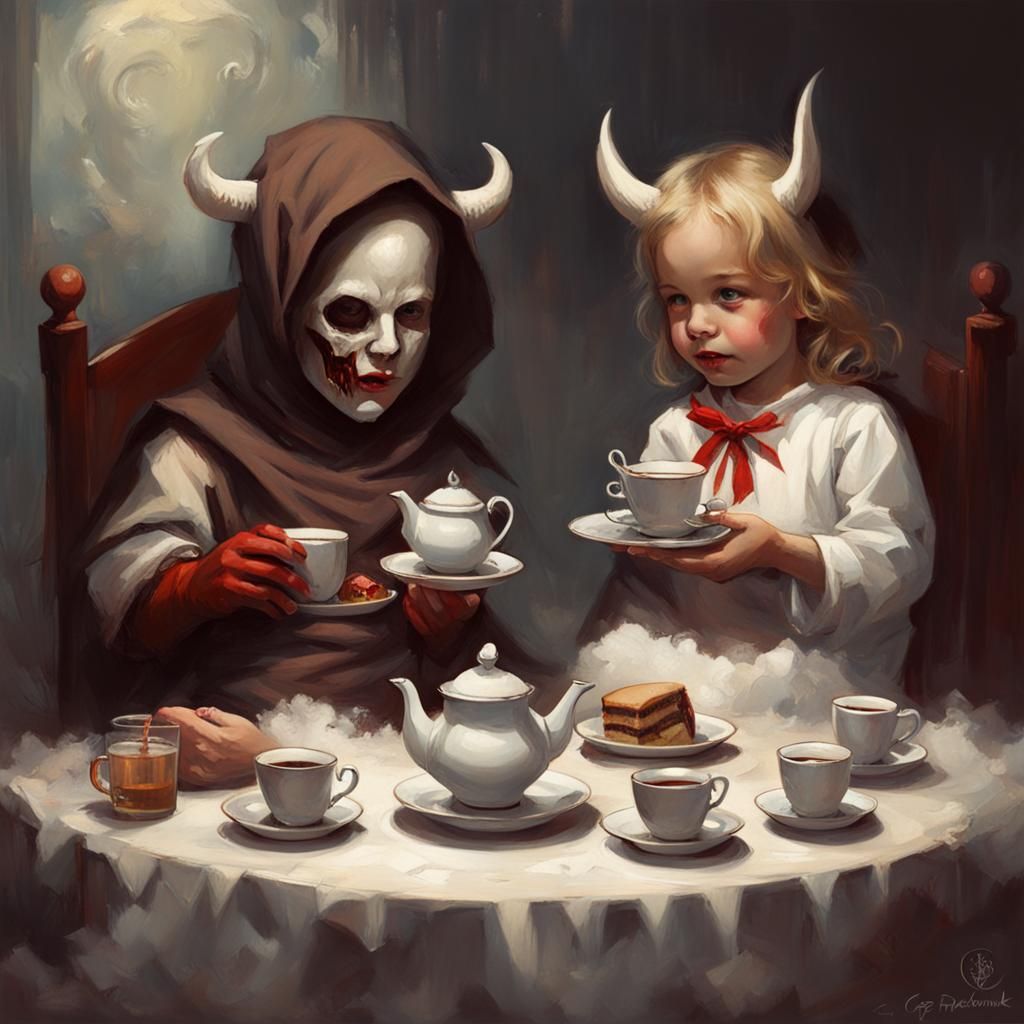 Demons drinking tea - AI Generated Artwork - NightCafe Creator