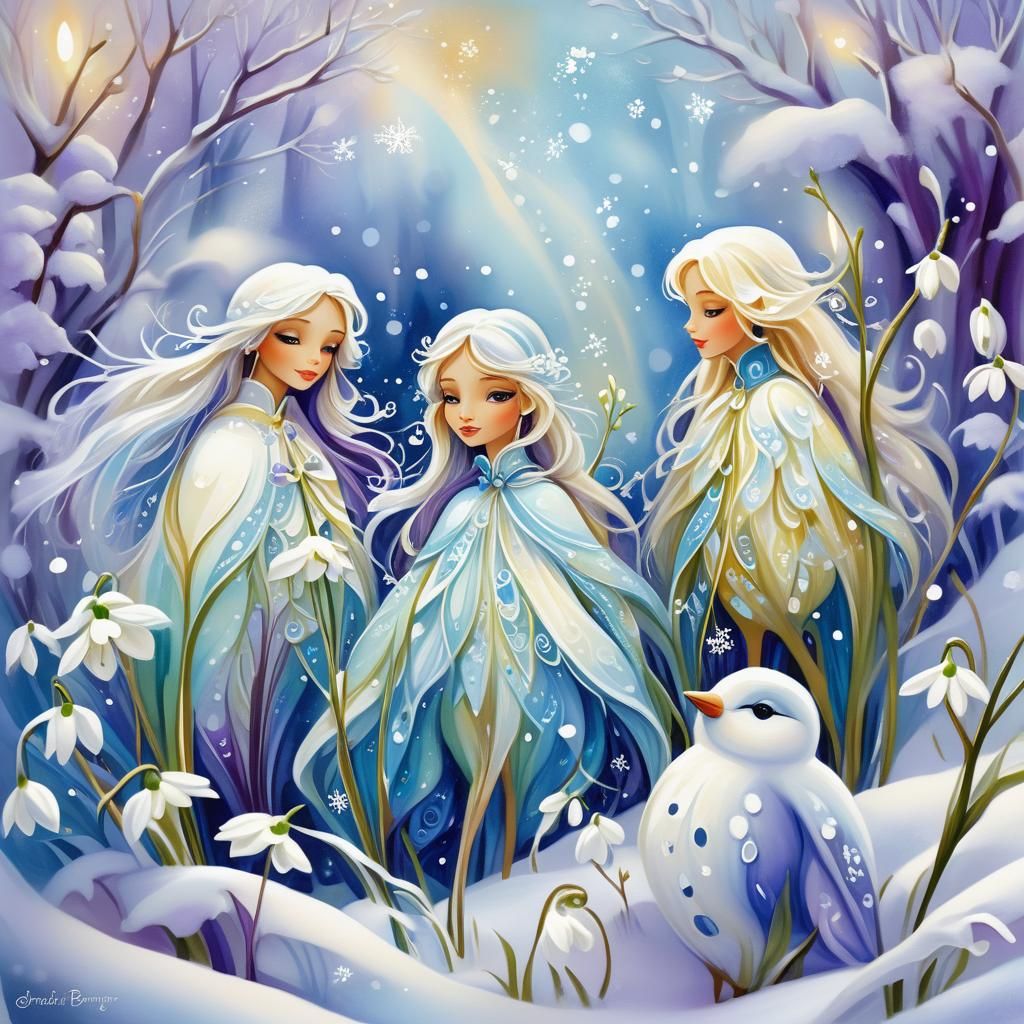 Fantasy Snow Fairies - Enchanted Snow Floral Wonders in Drea...