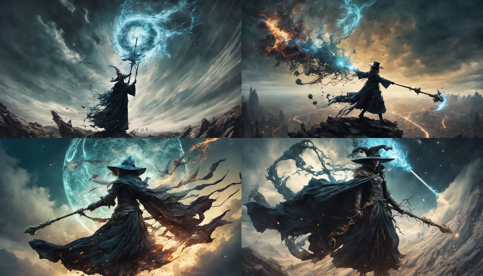 "Powerful Mage shattering the sky with staff, dark world", Dark ...