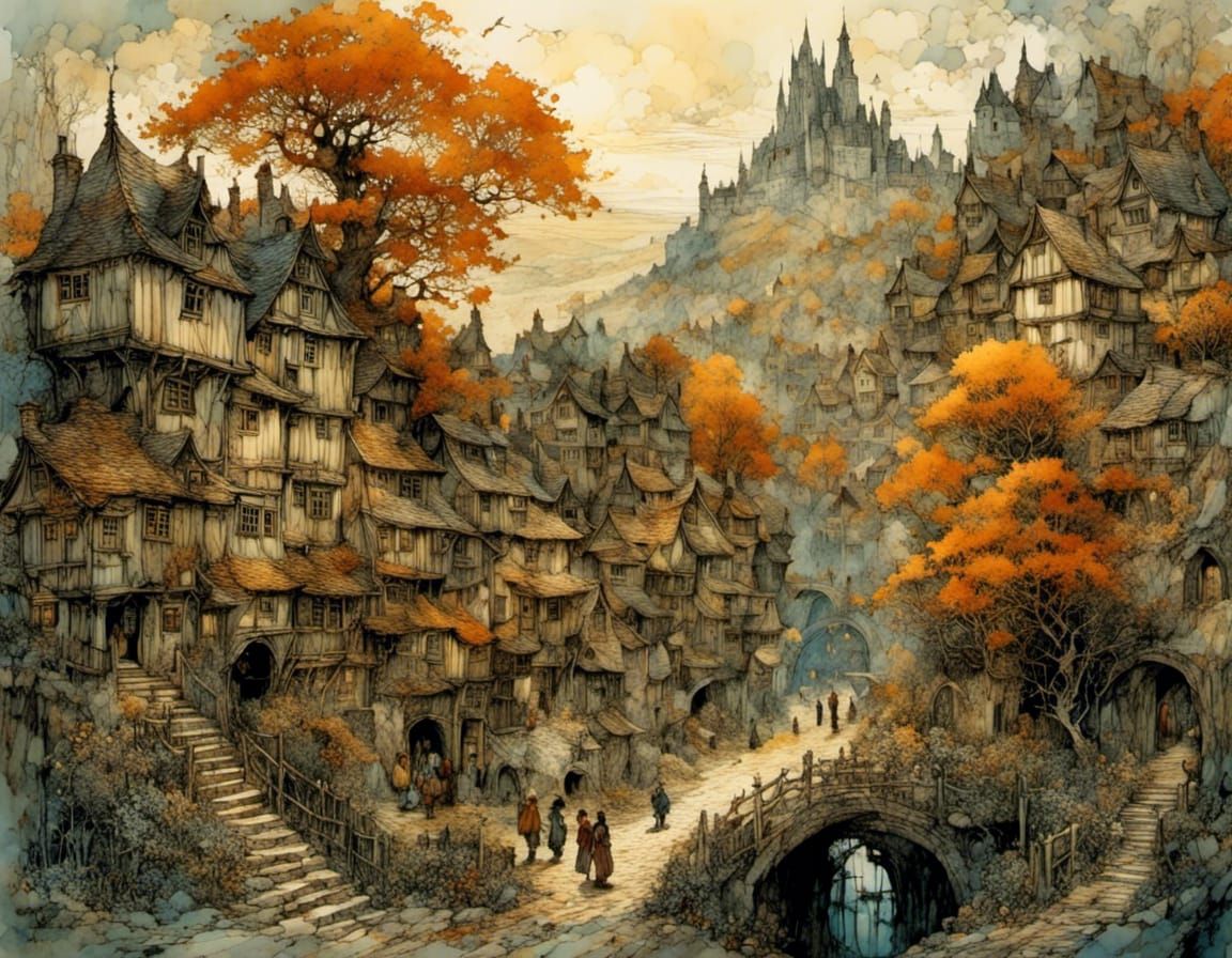 Medieval Townscape in Ethereal Light - AI Art