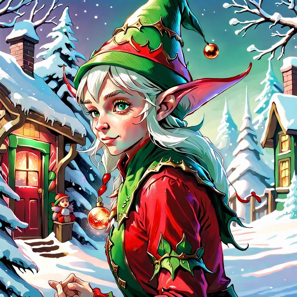 Christmas elf+Snow elemental+elf wearing red and green traditional ...