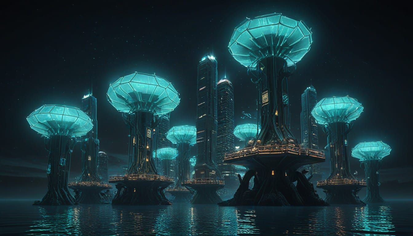 The Floating City 2 - Floating City in Vibrant Neon Hues