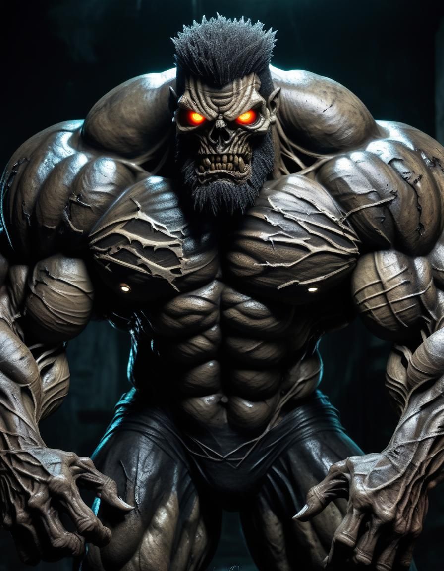 Monster muscular muscle Man massive glowing eyes realistic masterpiece ...