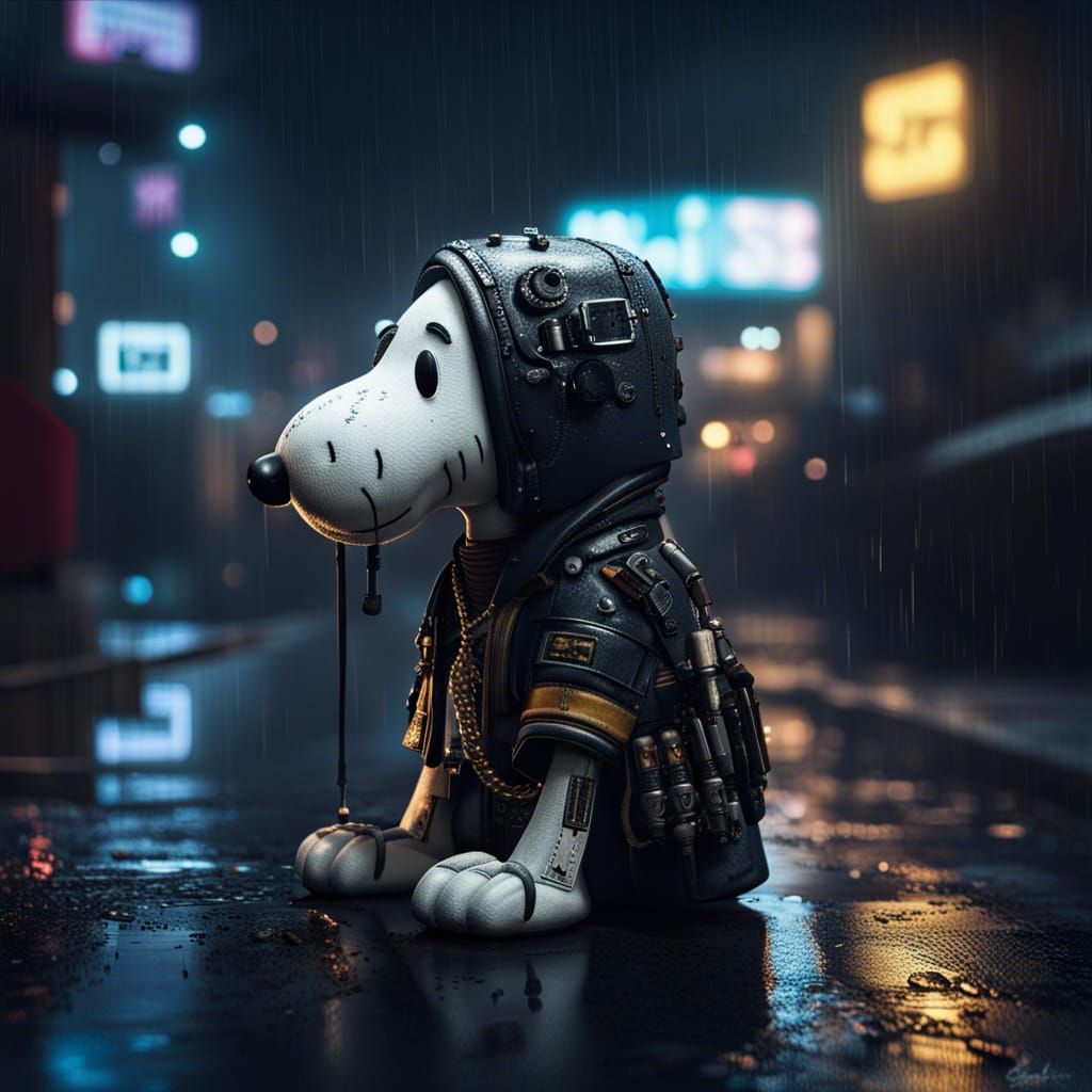 Snoopy in a cyberpunk dystopian - AI Generated Artwork - NightCafe Creator