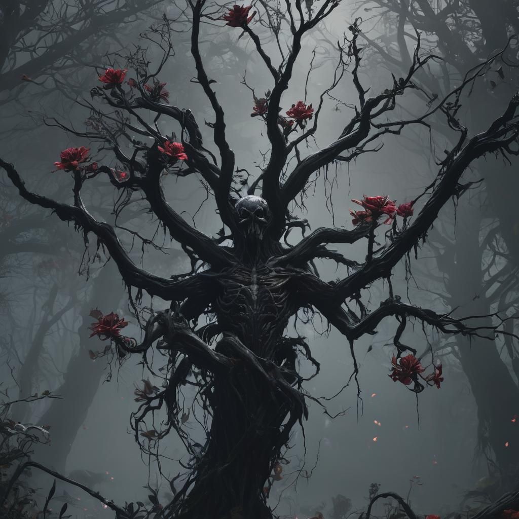 Sinister necrotic flowers, rotting trees, alien symbiote. Horror, dark ...