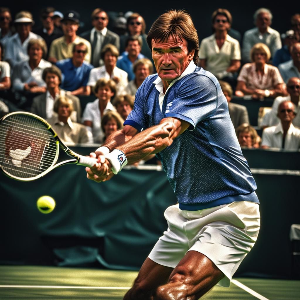 Jimmy Connors hitting a two-handed backhand during the match against ...