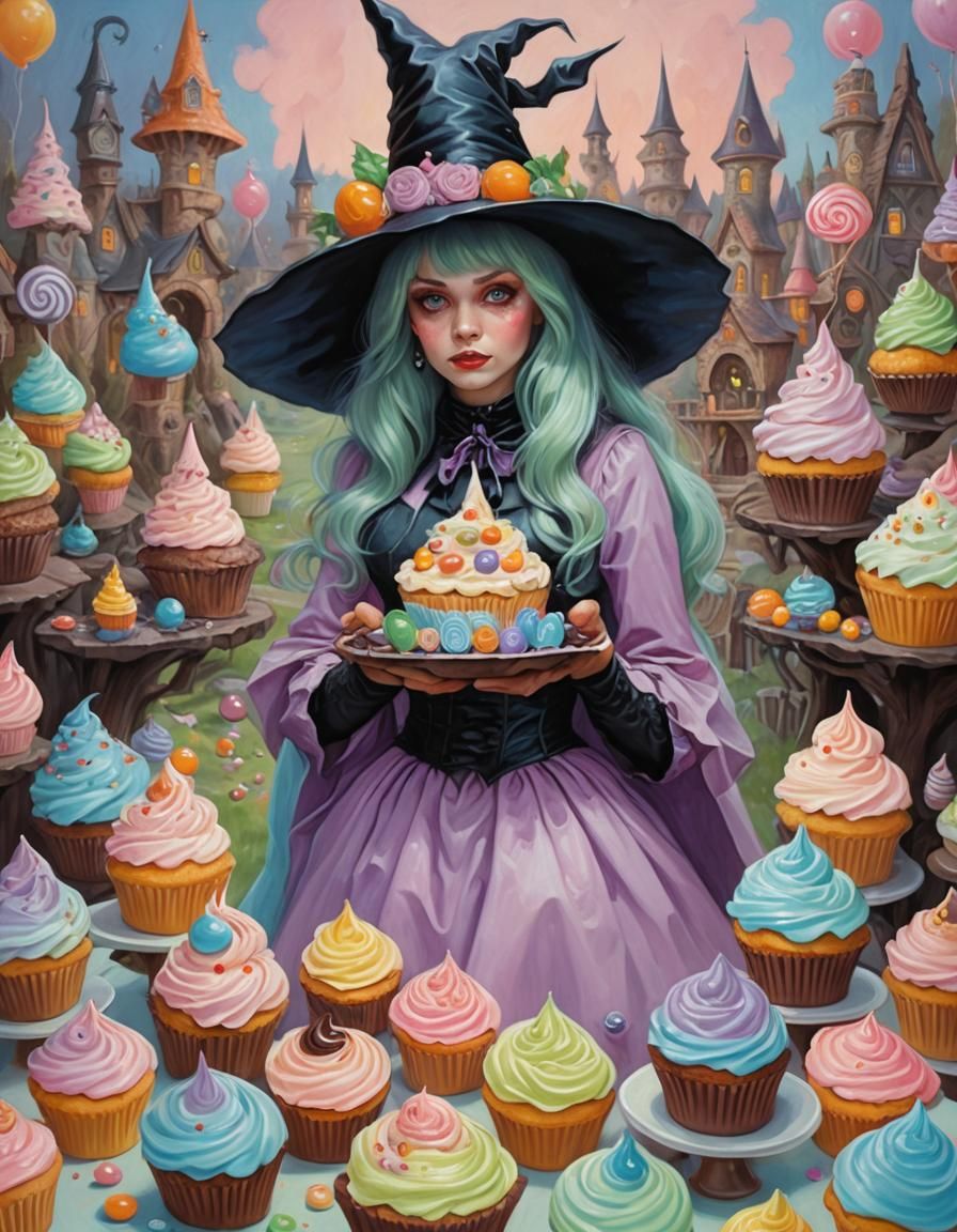 beautiful witch in pastel cupcake candyland - AI Generated Artwork ...